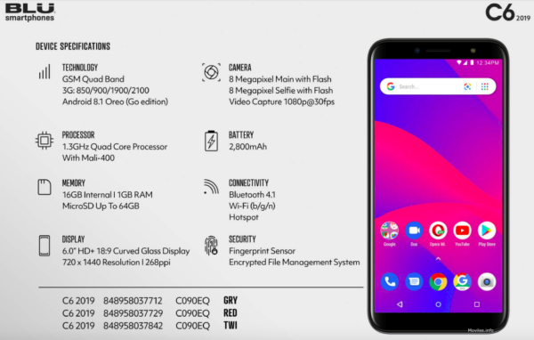 BLU C6 (2019): Características, precio y donde comprar - Moviles.info